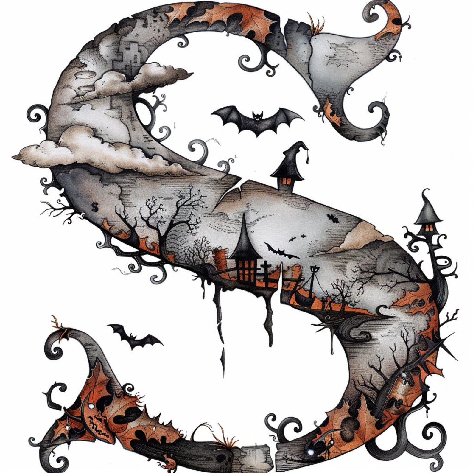 Haunted Halloween Letter S Transparent Letter Graphic Printable Art ...