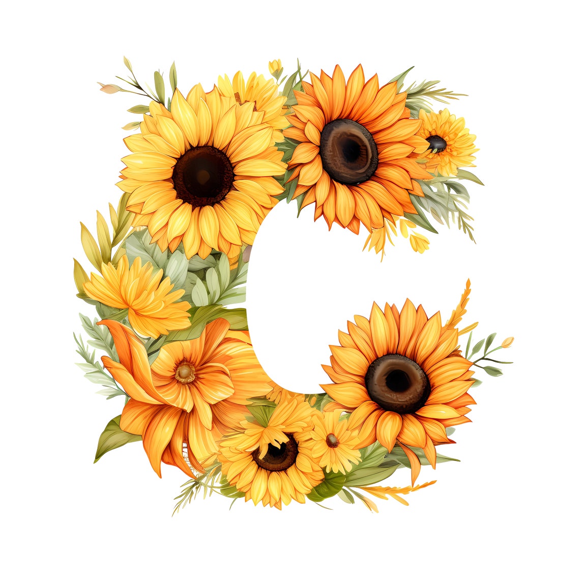 Sunflowers Letter C Graphic Transparent Letter Graphic Printable Art ...