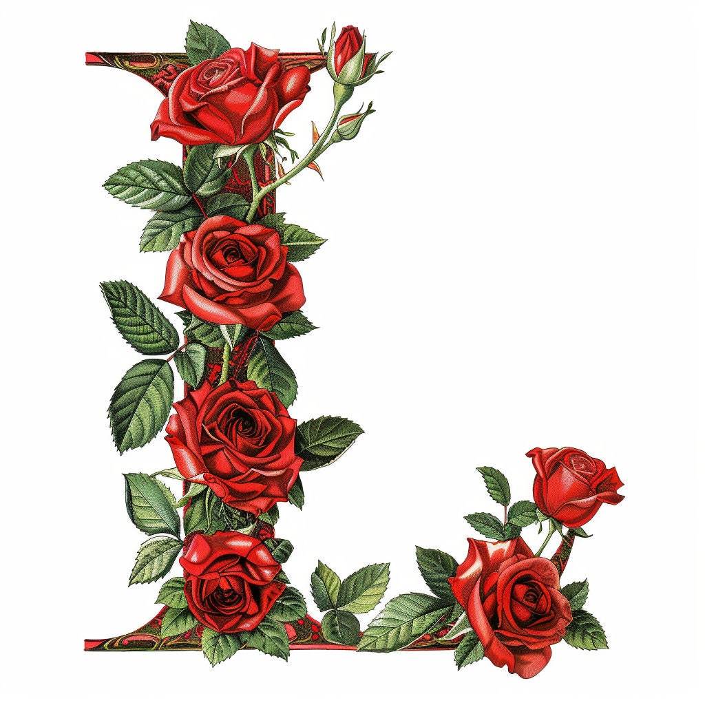 Red Roses Letter L Transparent Letter Graphic Printable Art, Aesthetic ...