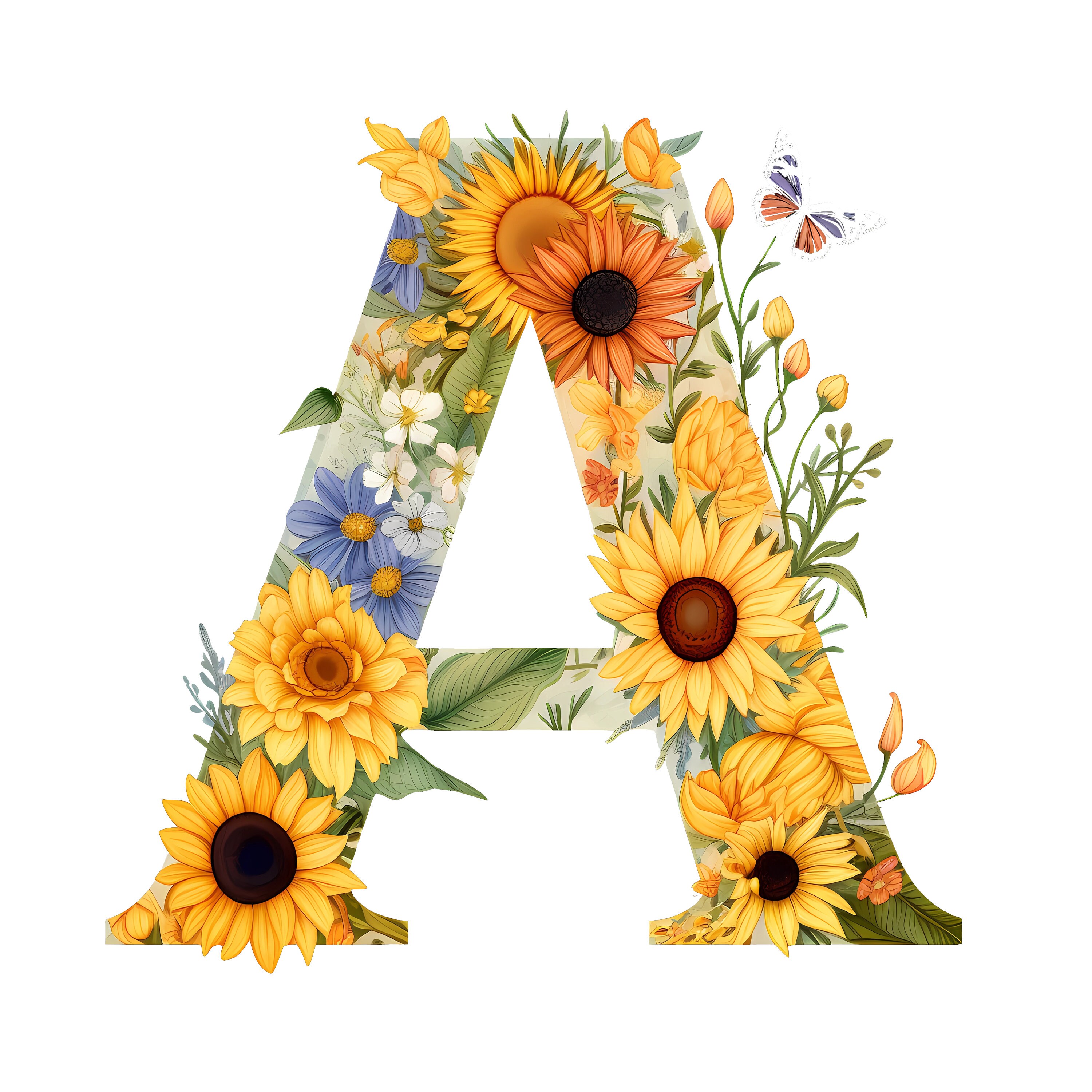 Sunflower A Graphic Transparent Letter Graphic Printable Art, Aesthetic ...