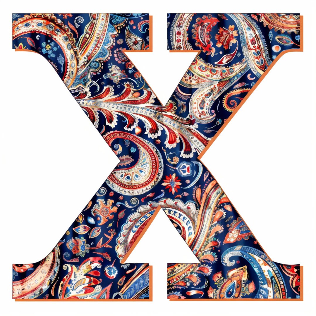 Paisley Print Letter X Transparent Letter Graphic Printable Art ...