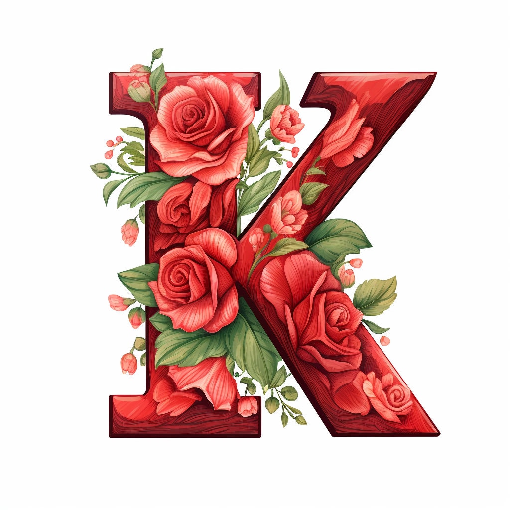 Red Rose Letter K Transparent Letter Graphic Printable Art, Aesthetic ...