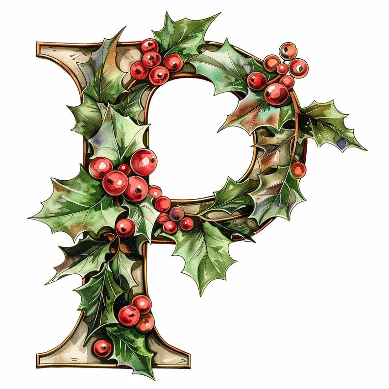 Christmas Holly Letter P Transparent Letter Graphic Printable Art ...