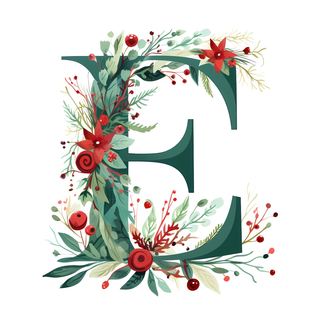 Christmas Holly Letter E Graphic Transparent Letter Graphic Printable ...