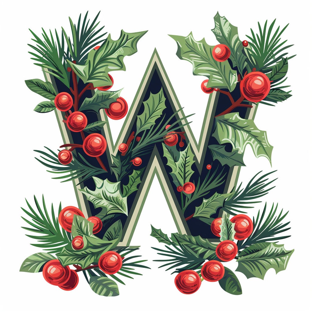 Traditional Chrsitmas Letter W Transparent Letter Graphic Printable Art ...