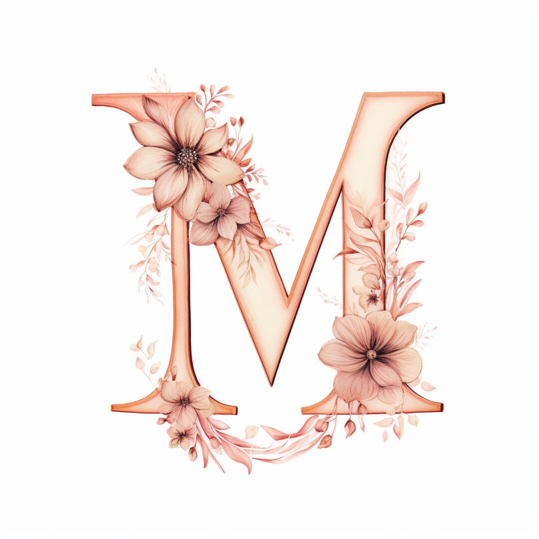 Rose Gold Floral Letter M Transparent Letter Graphic Printable Art ...