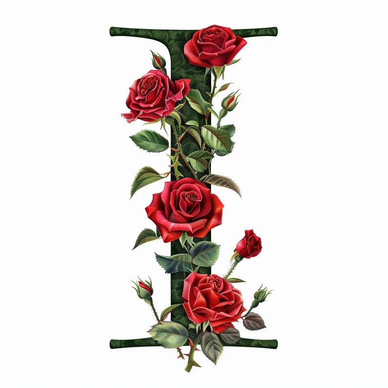 Red Roses Letter I Transparent Letter Graphic Printable Art, Aesthetic ...