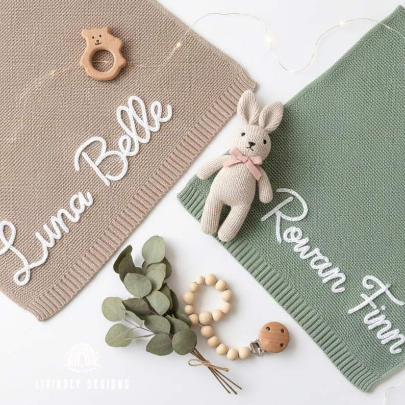 Custom Baby Name Blanket With Bee and Rainbow Design: Soft Knit Newborn ...