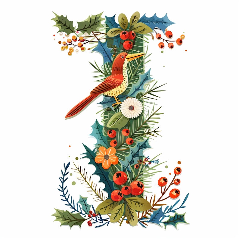 Traditional Christmas Letter I Transparent Letter Graphic Printable Art ...