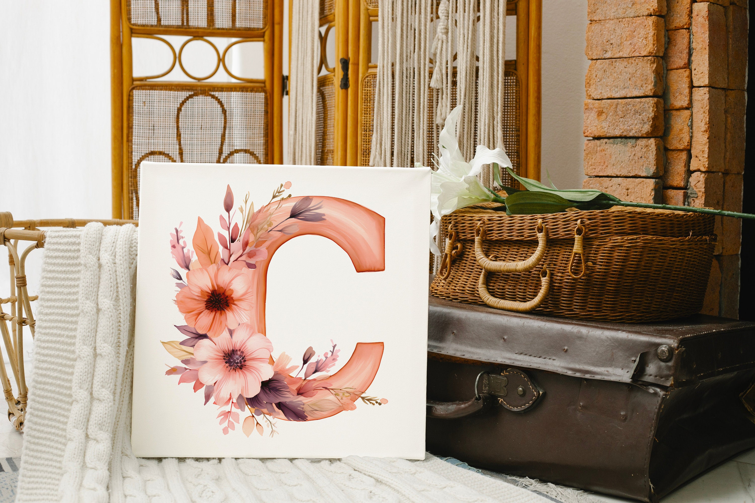 Rose Gold Floral Letter C Graphic Transparent Letter Graphic Printable ...