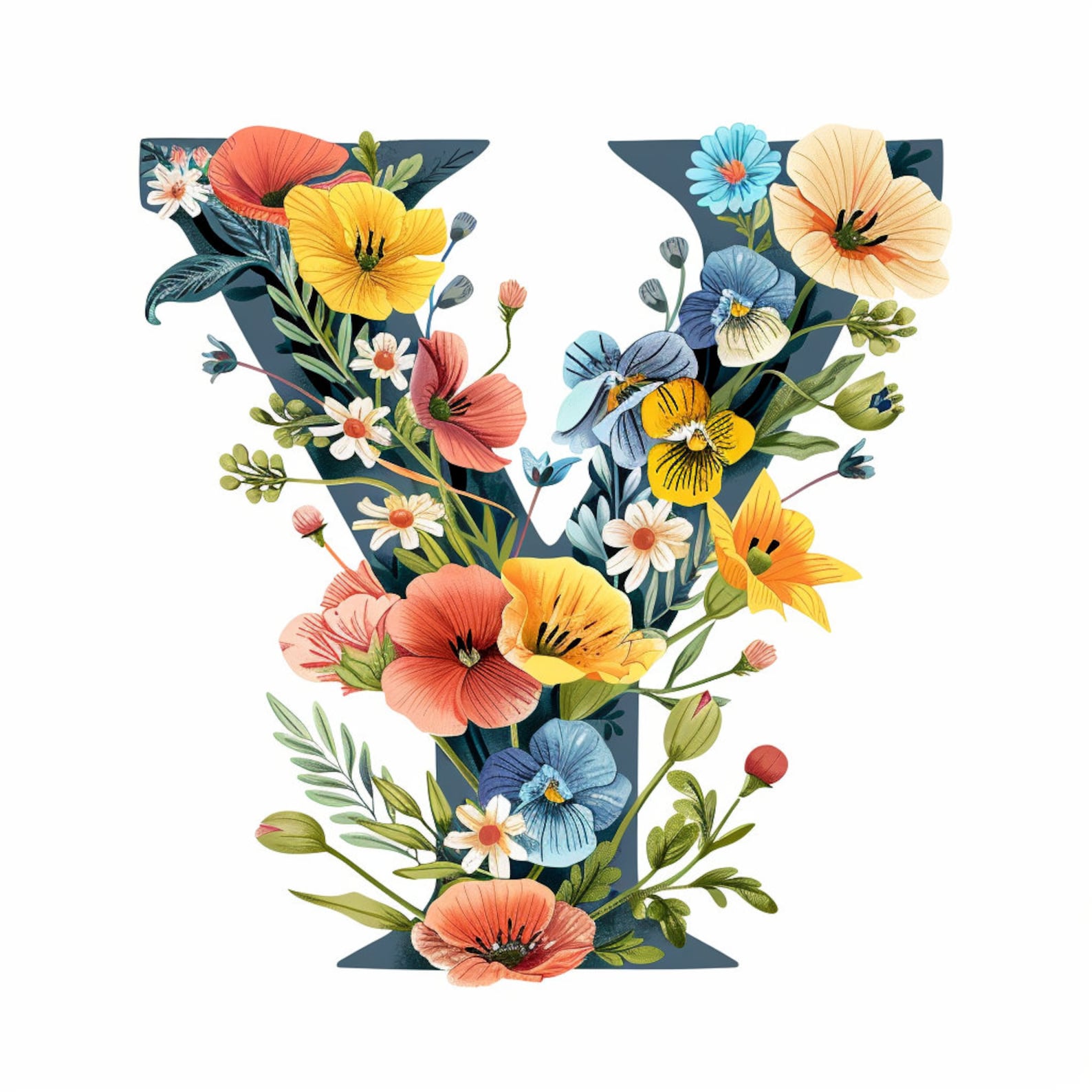 Floral Letter Y Transparent Letter Graphic Printable Art, Aesthetic ...