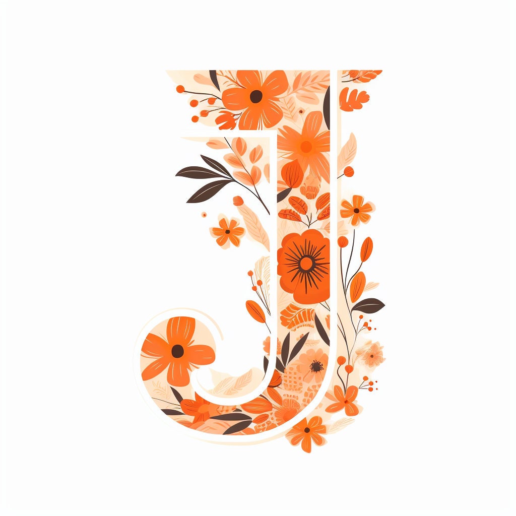 Orange Floral Letter J Transparent Letter Graphic Printable Art ...