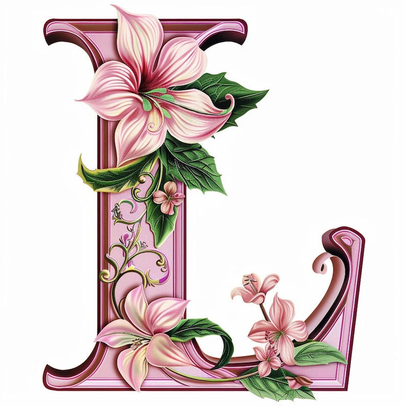 Pink Floral Letter L Transparent Letter Graphic Printable Art ...