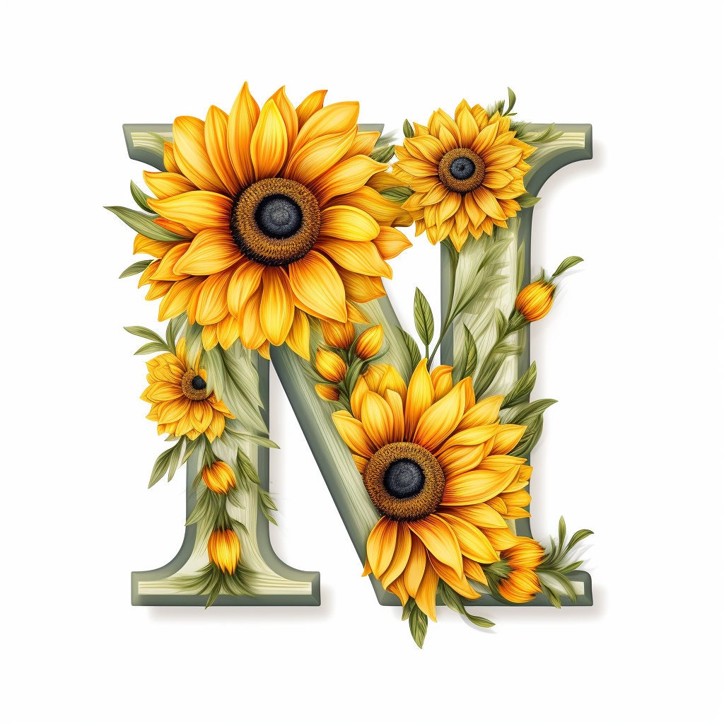 Sunflowers Letter N Transparent Letter Graphic Printable Art, Aesthetic ...