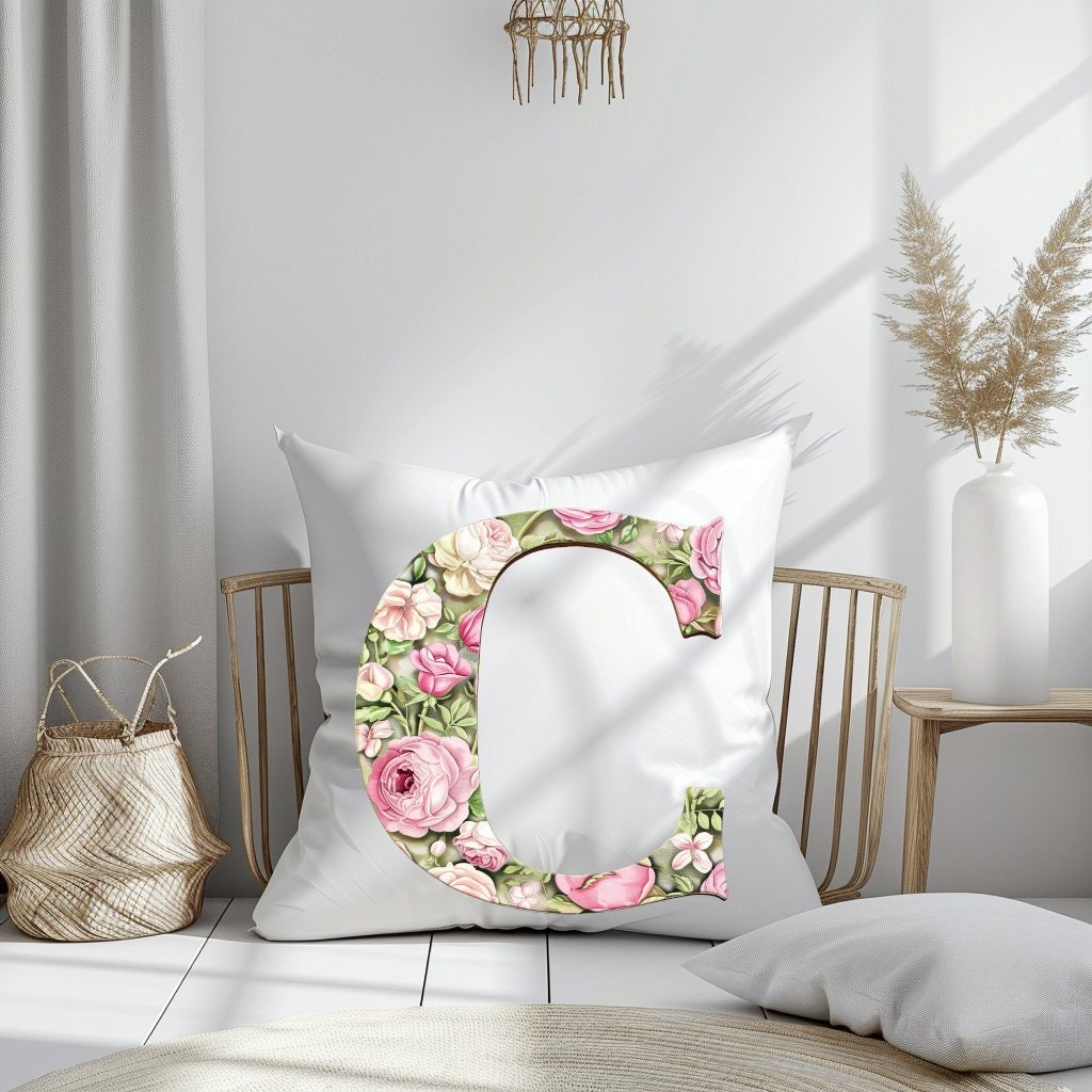 Pink Floral Letter C Transparent Letter Graphic Printable Art ...