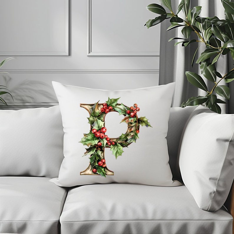 Christmas Holly Letter P Transparent Letter Graphic Printable Art ...