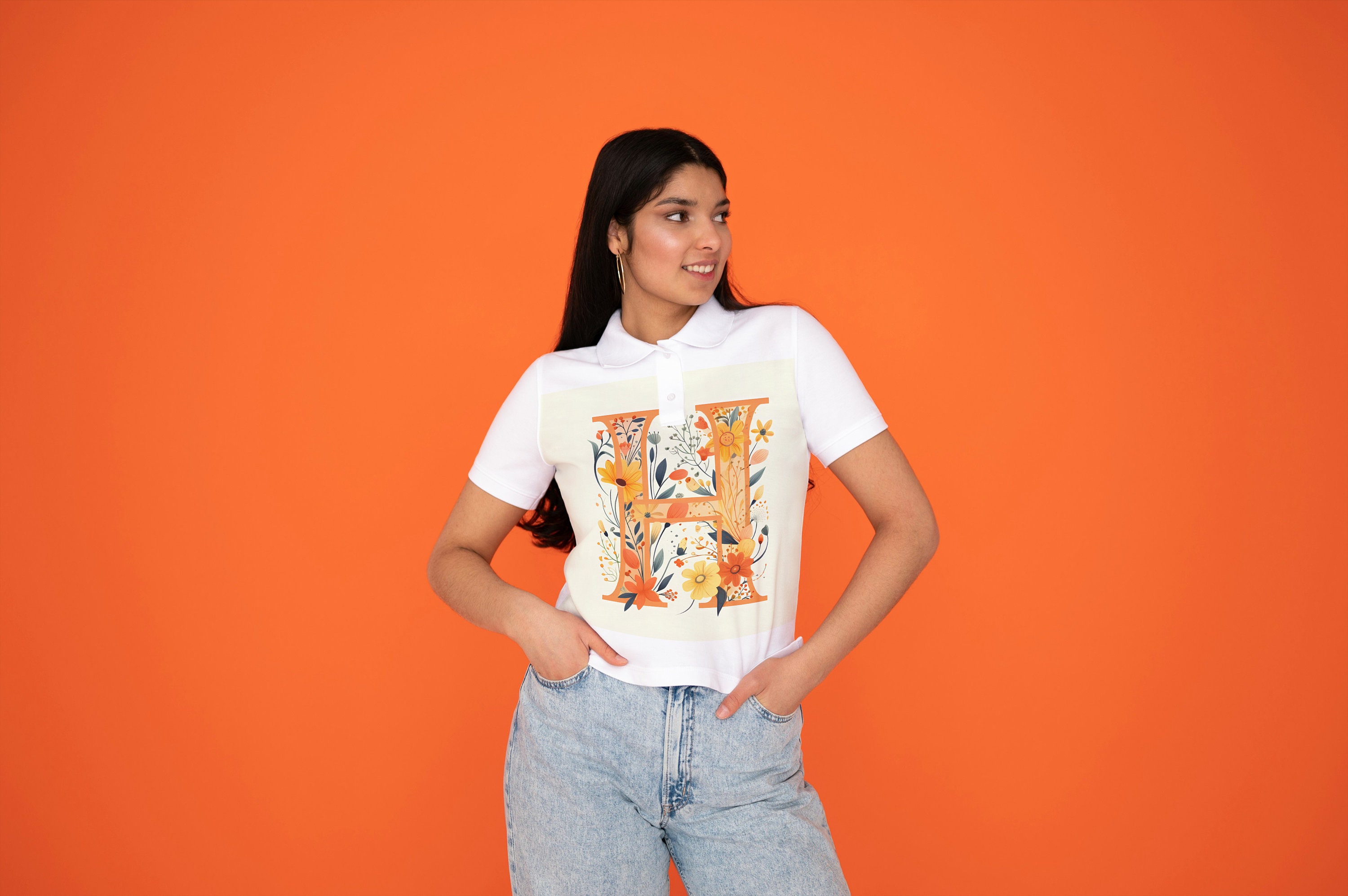 Orange Floral H Graphic Transparent Letter Graphic Printable Art ...