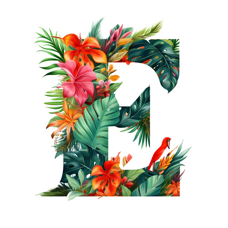 Tropical Letter E Graphic Transparent Letter Graphic Printable Art ...