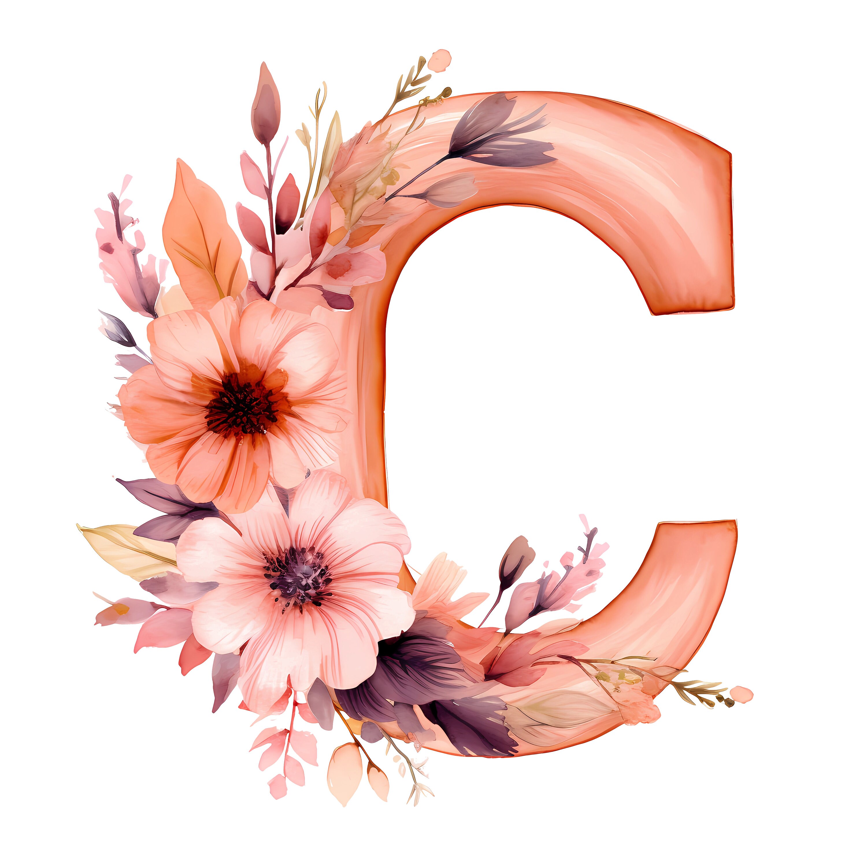 Rose Gold Floral Letter C Graphic Transparent Letter Graphic Printable ...