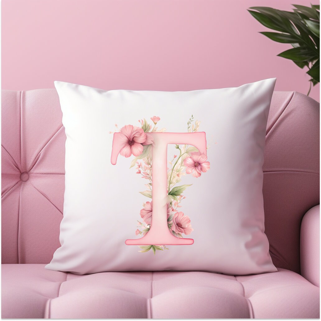 Pink Floral Letter T Graphic Transparent Letter Graphic Printable Art ...