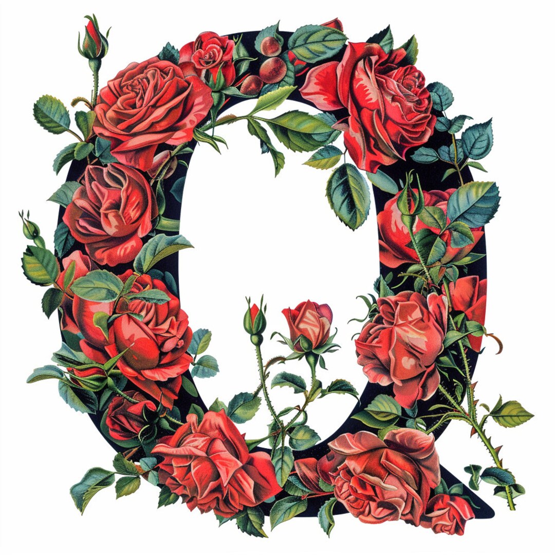 Red Roses Letter Q Transparent Letter Graphic Printable Art, Aesthetic ...