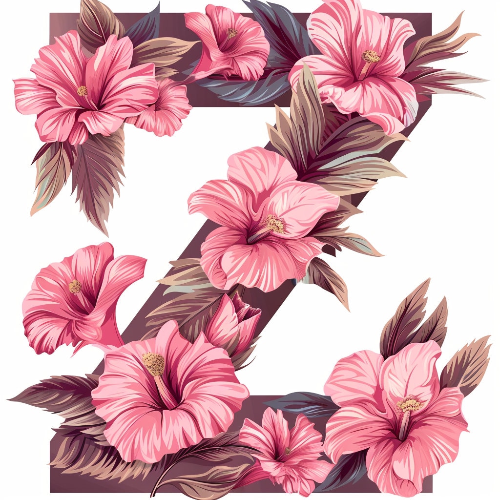 Letter Pink Floral Z Transparent Letter Graphic Printable Art ...