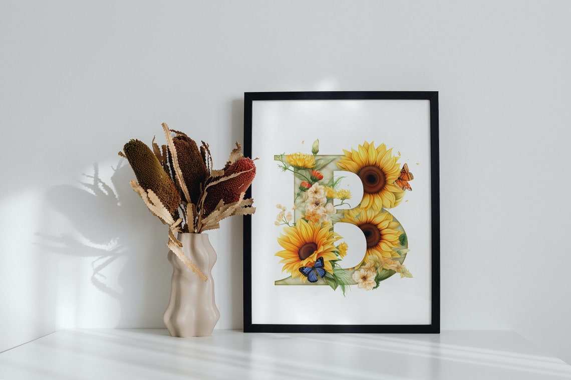 Sunflowers Letter B Graphic Transparent Letter Graphic Printable Art ...