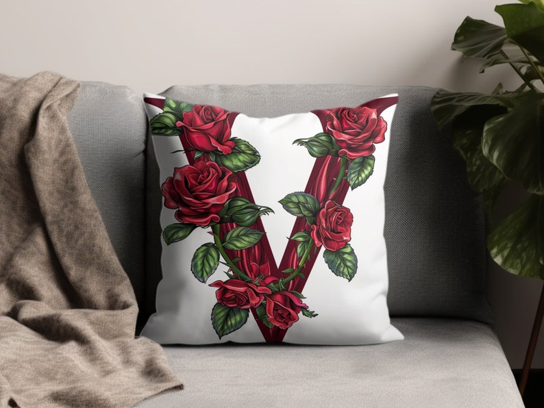 Red Roses V Letter Transparent Letter Graphic Printable Art, Aesthetic ...