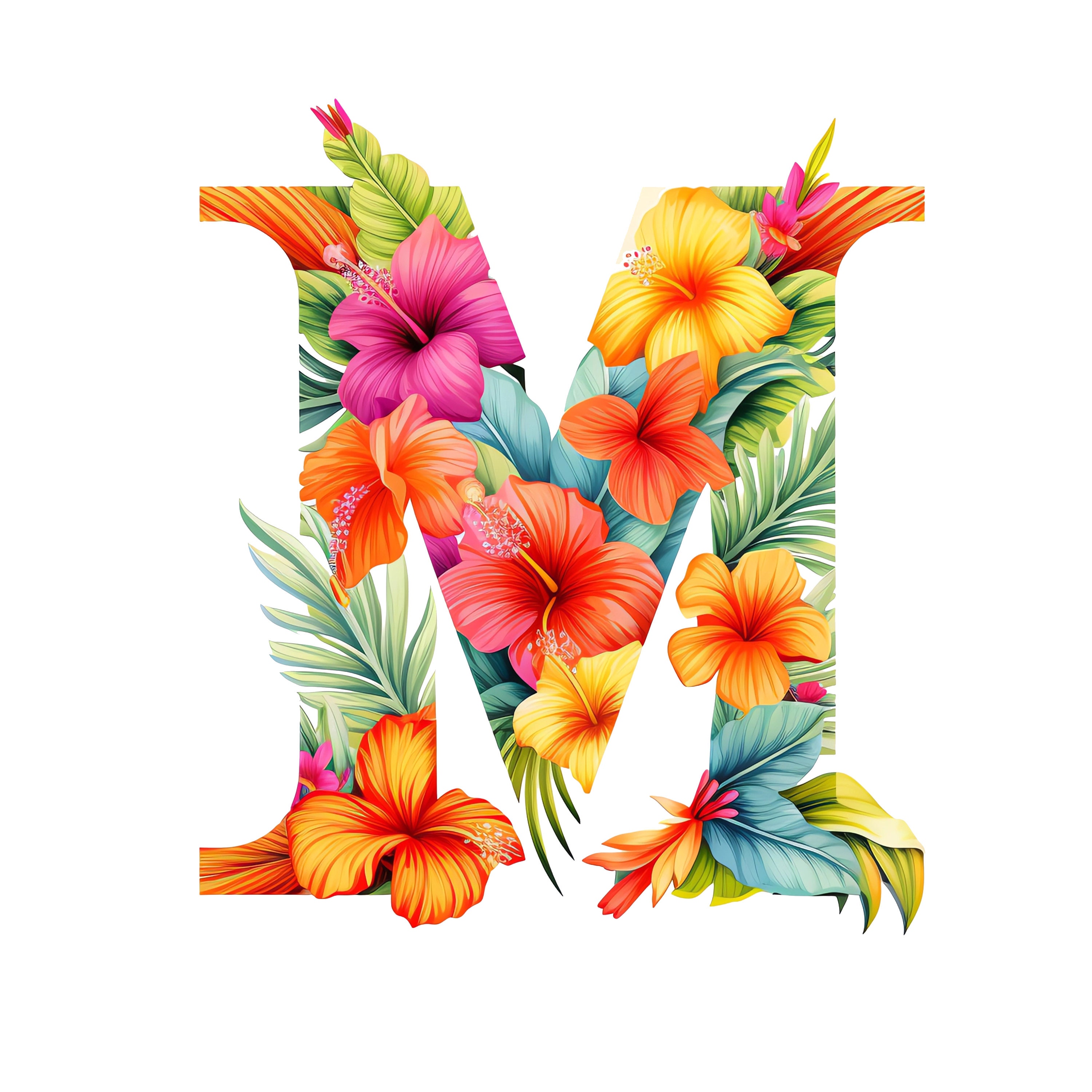 Tropical Letter M Graphic Transparent Letter Graphic Printable Art ...