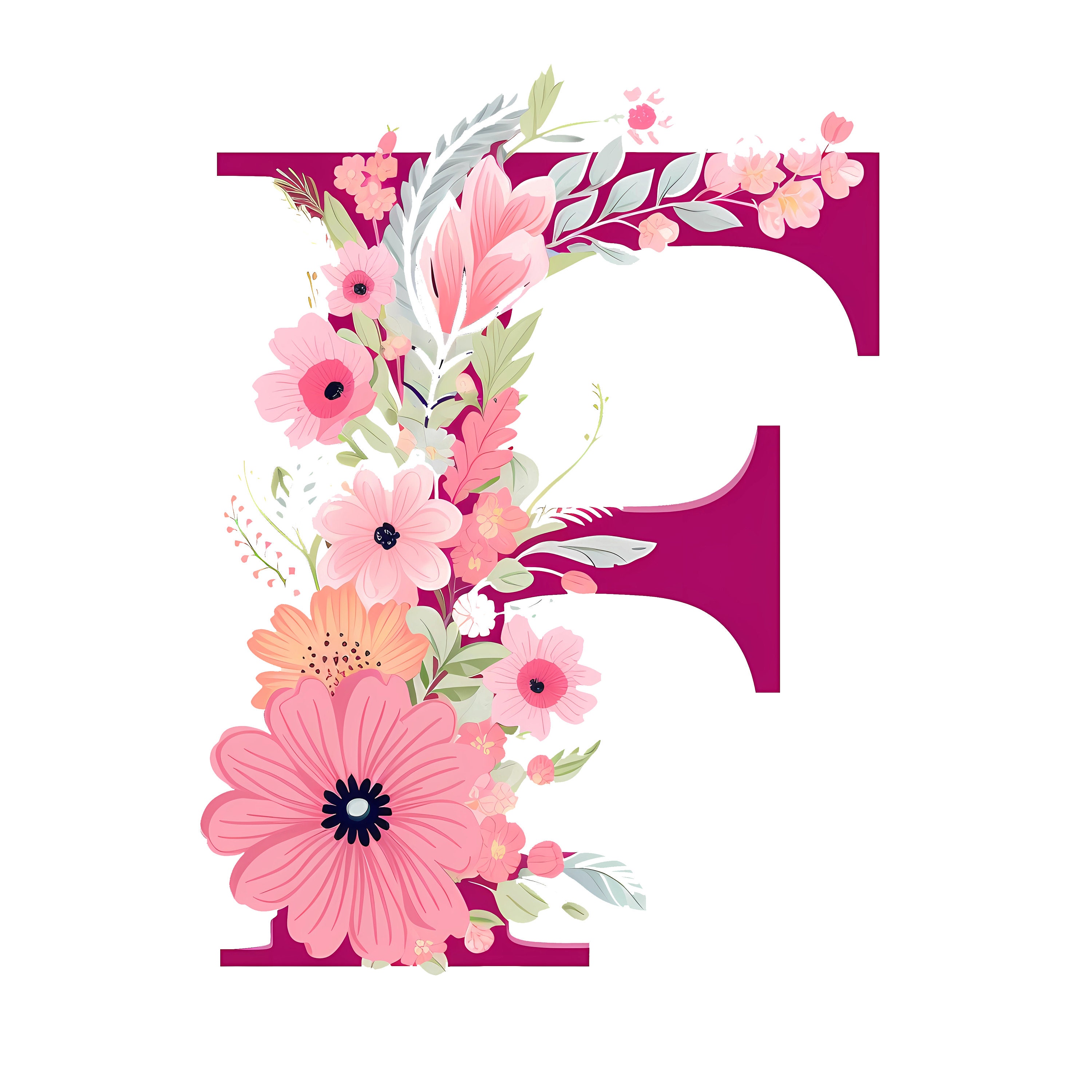 Pink Floral Letter F Graphic Transparent Letter Graphic Printable Art ...
