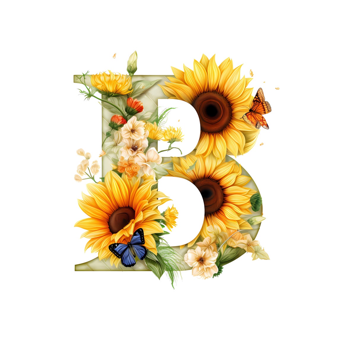 Sunflowers Letter B Graphic Transparent Letter Graphic Printable Art ...