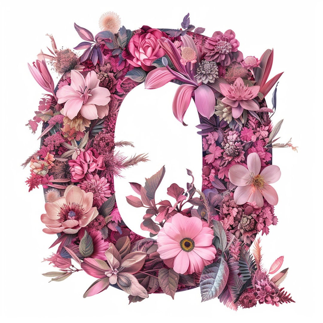 Pink Floral Letter Q Transparent Letter Graphic Printable Art ...