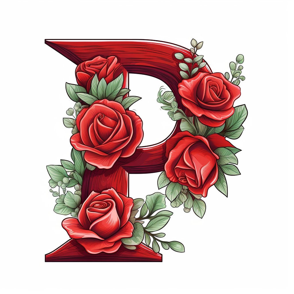 Red Roses Letter P Transparent Letter Graphic Printable Art, Aesthetic ...