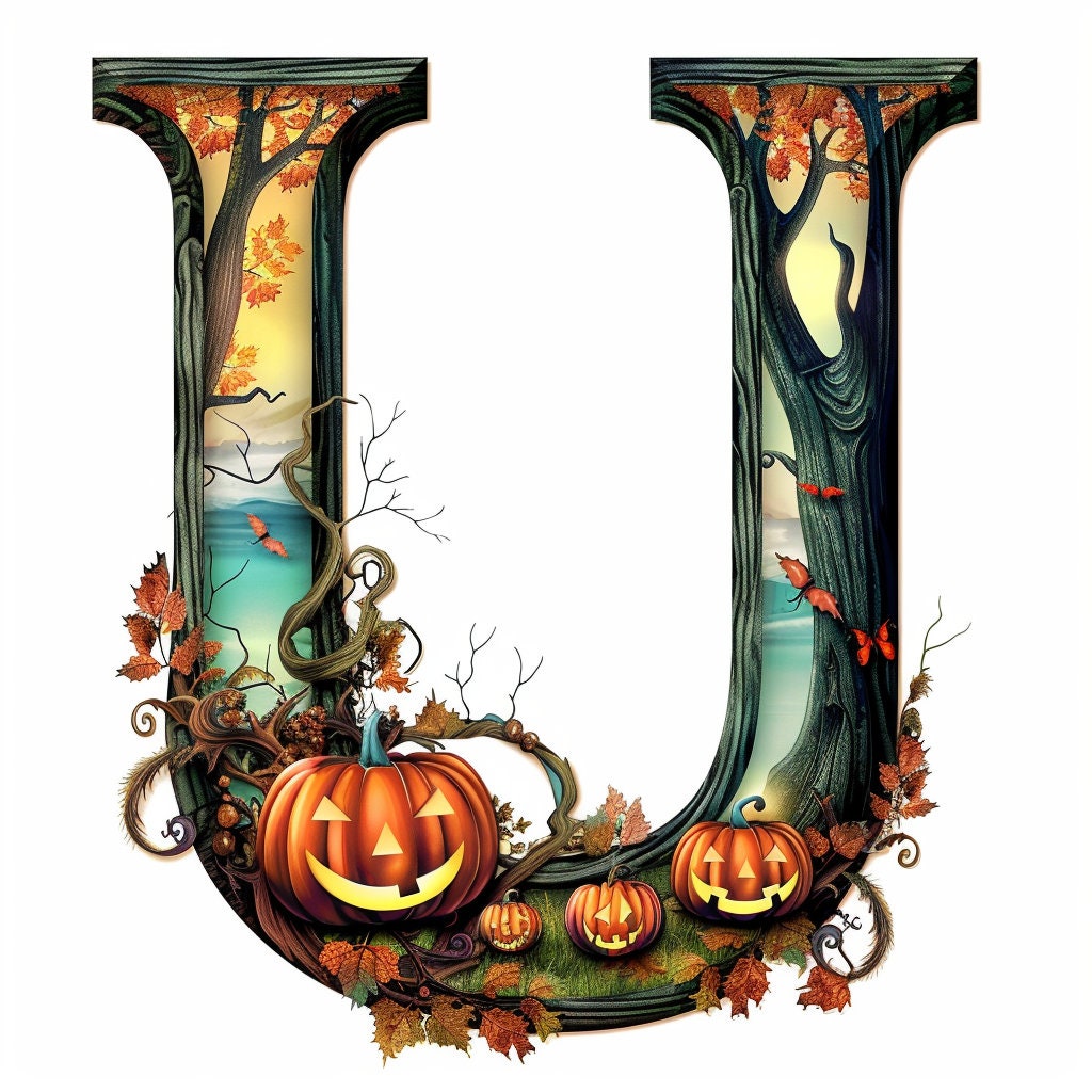Haunted Halloween Letter U Transparent Letter Graphic Printable Art ...
