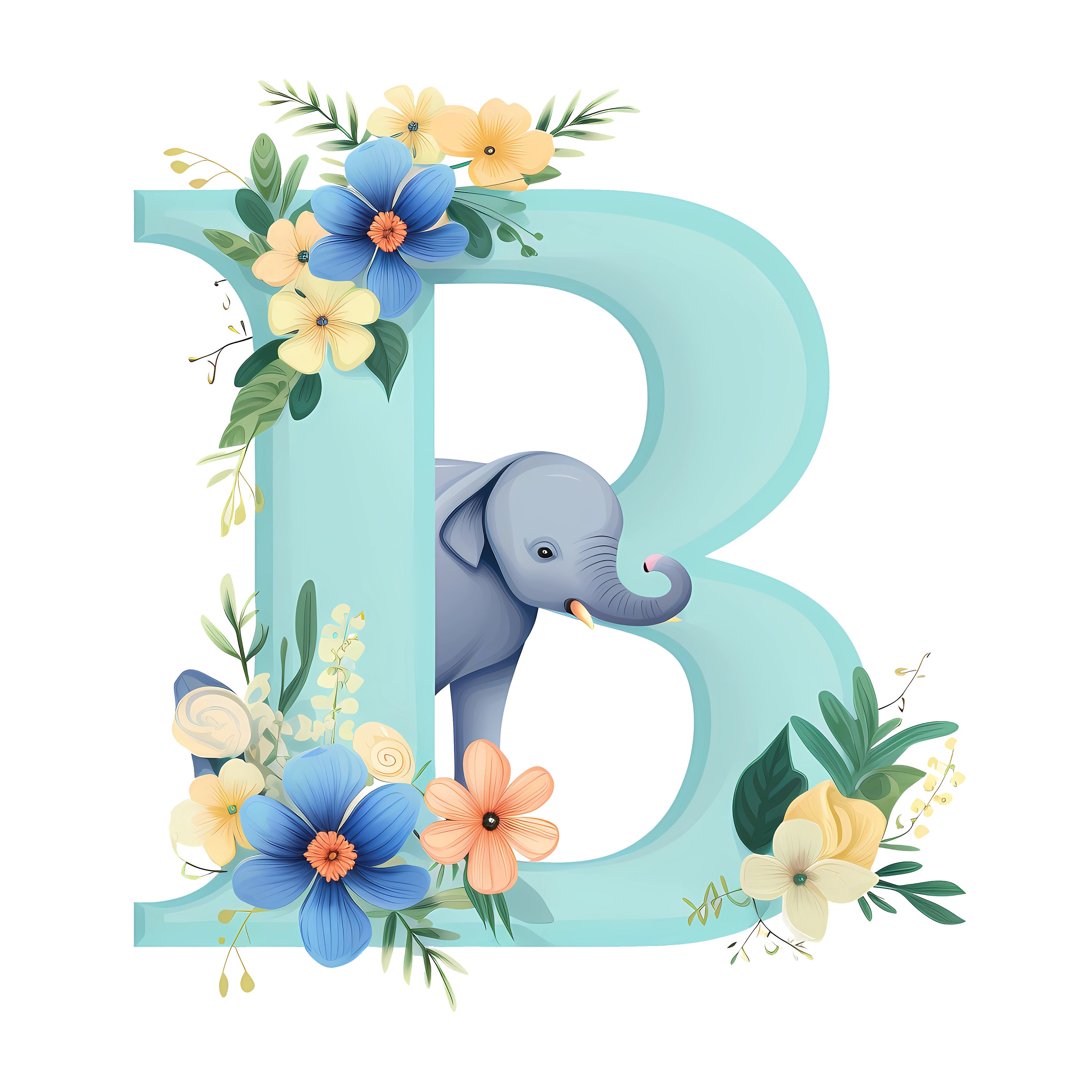 Blue Elephant Letter B Graphic Transparent Letter Graphic Printable Art ...