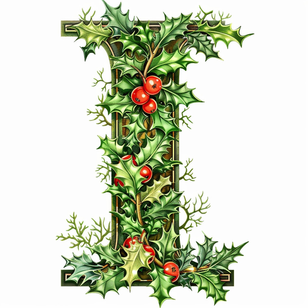 Christmas Holly Letter I Transparent Letter Graphic Printable Art ...