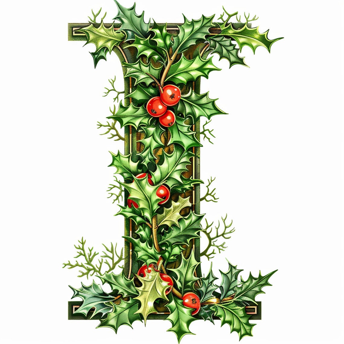 Christmas Holly Letter I Transparent Letter Graphic Printable Art ...