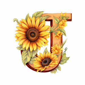 Sunflower Letter J Transparent Letter Graphic Printable Art, Aesthetic ...