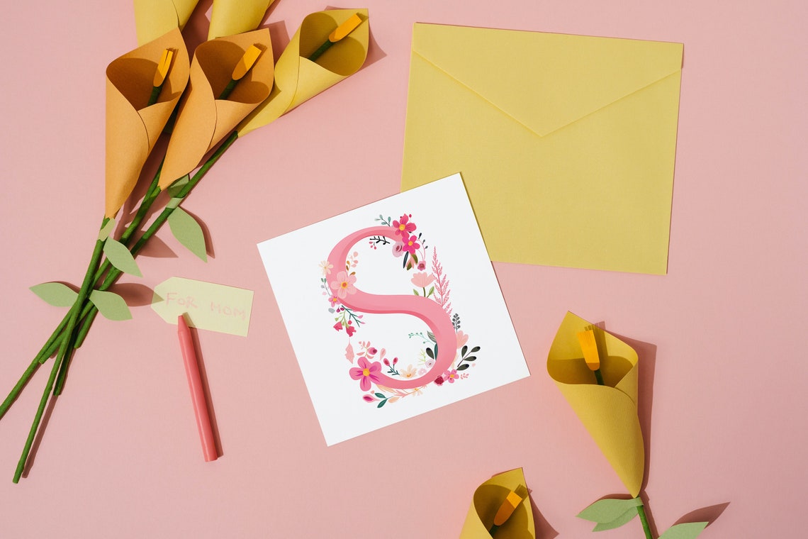 Pink Floral Letter S Graphic Transparent Letter Graphic Printable Art ...