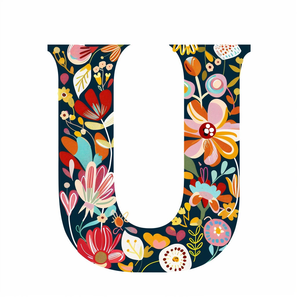 Floral Letter U Transparent Letter Graphic Printable Art, Aesthetic ...