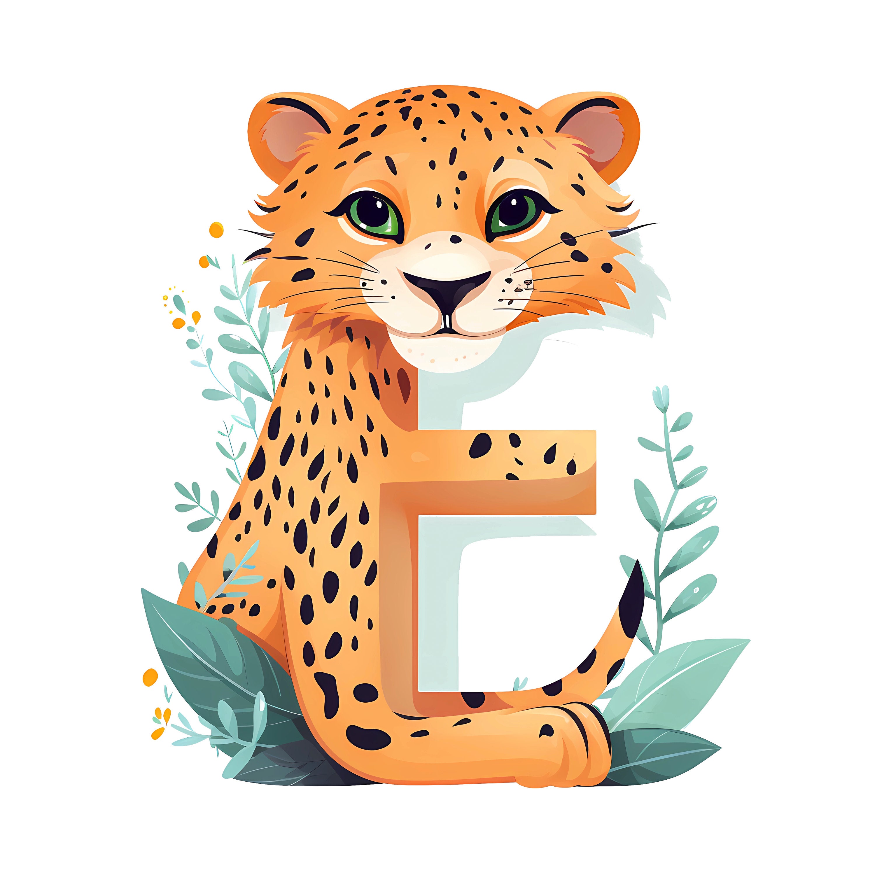 Cute Cheetah Letter E Graphic Transparent Letter Graphic Printable Art ...