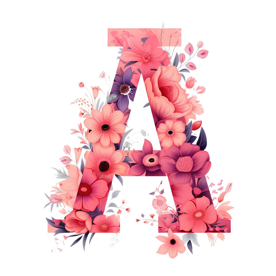 Pink Floral A Graphic Transparent Letter Graphic Printable Art ...