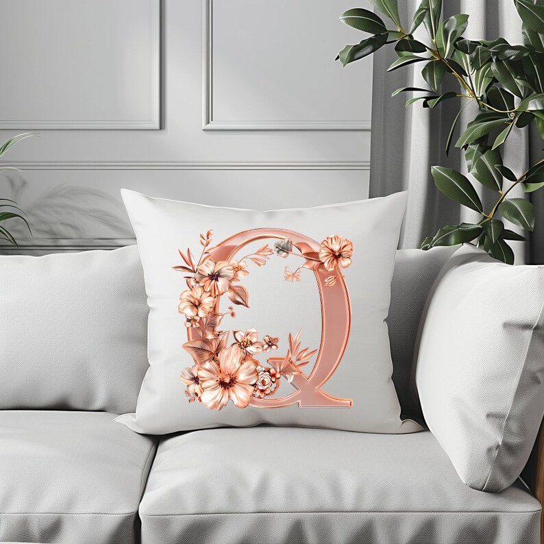 Rose Gold Floral Letter Q Transparent Letter Graphic Printable Art ...