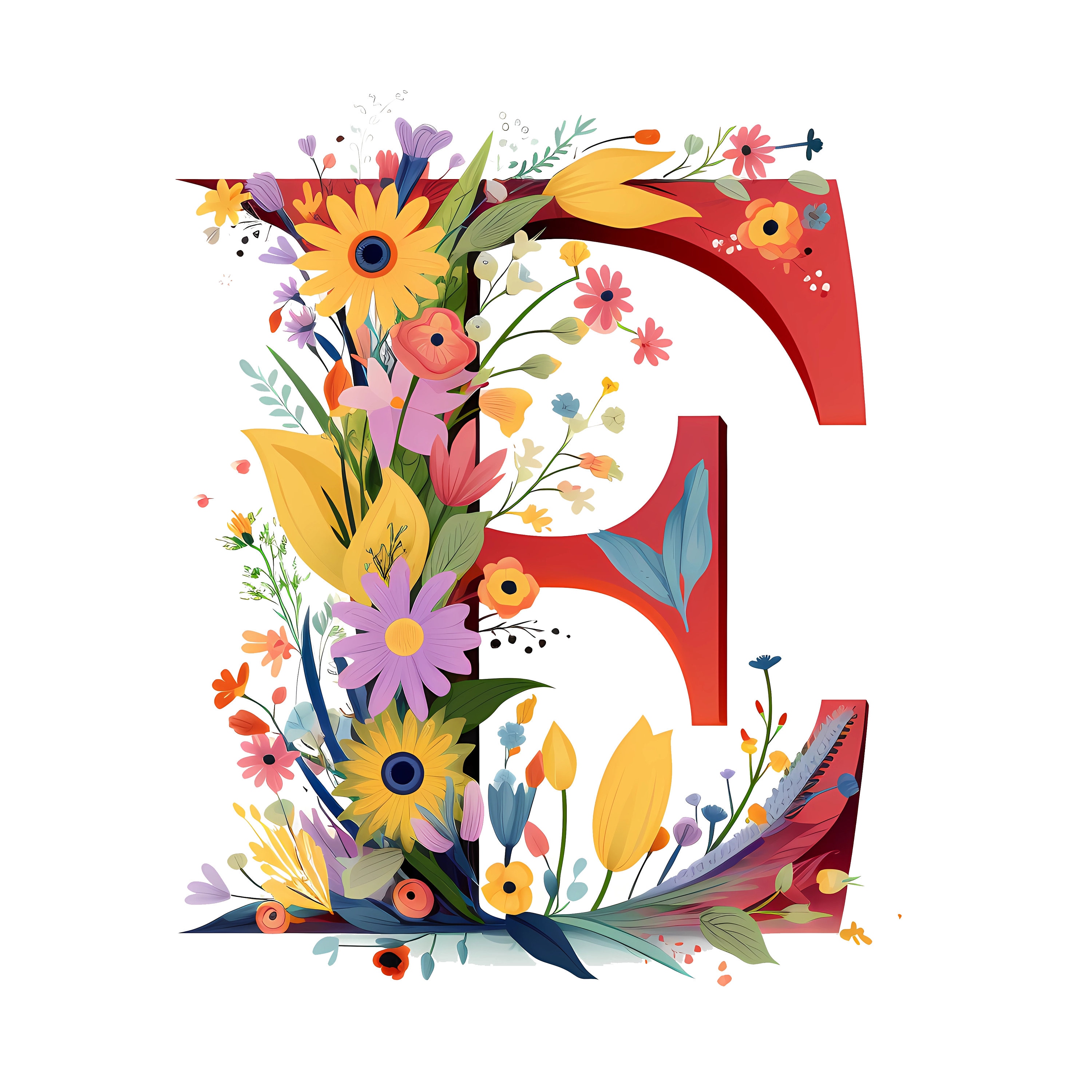 Floral Letter E Graphic Transparent Letter Graphic Printable Art ...