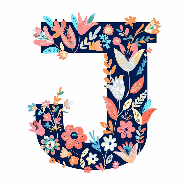 Floral Letter J Transparent Letter Graphic Printable Art, Aesthetic ...