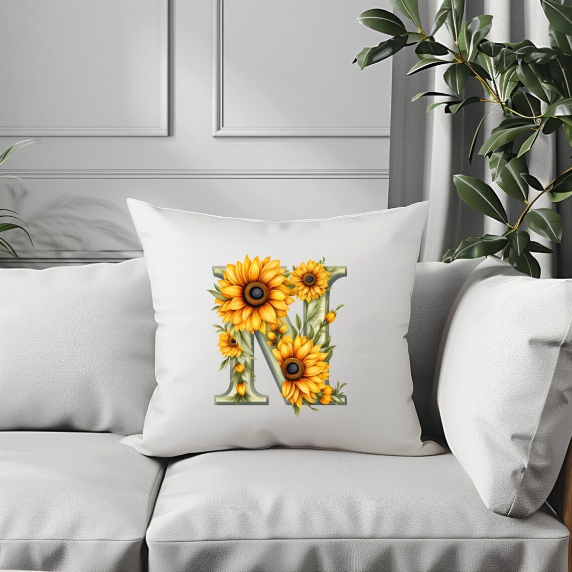 Sunflowers Letter N Transparent Letter Graphic Printable Art, Aesthetic ...