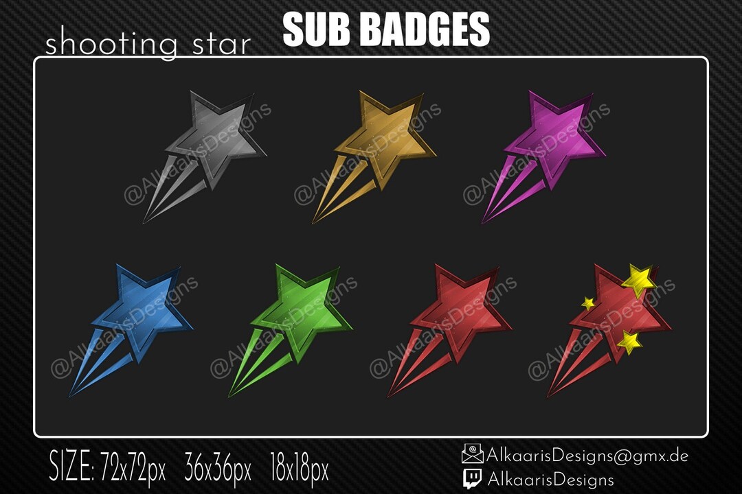 SHOOTING STAR Twitch Sub Badges 7 Individual Sub Badges for Streamers ...