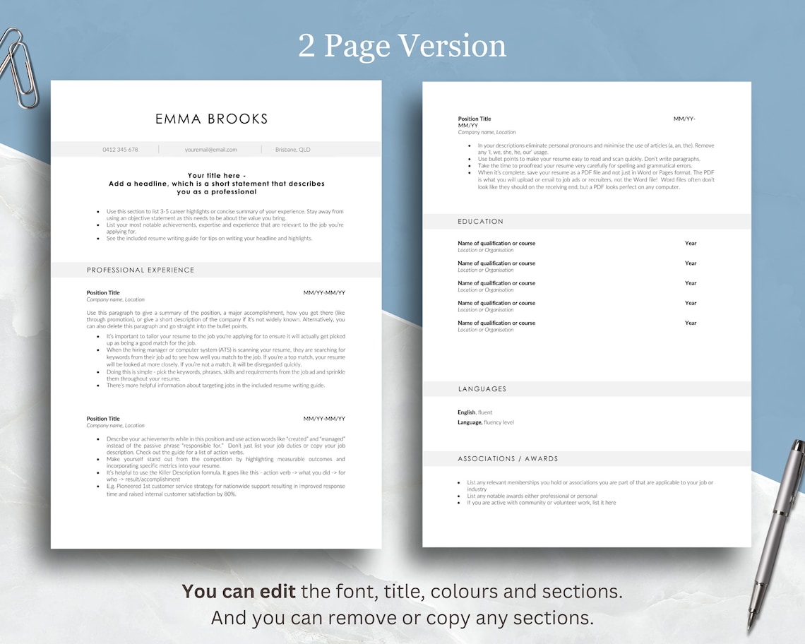 Australian Format Resume Template for MS Word and Pages With Digital ...