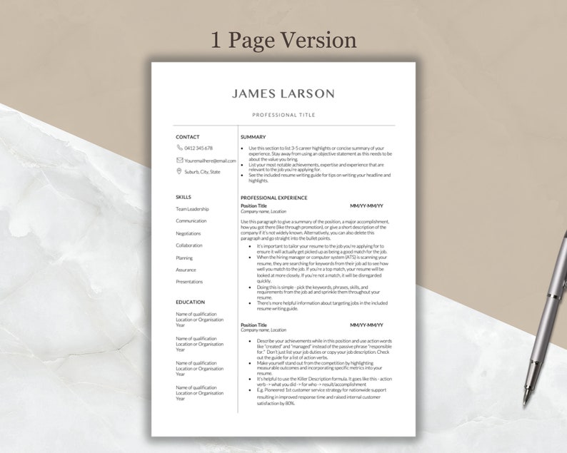 Professional Australian Format Resume Template for MS Word and Pages ...