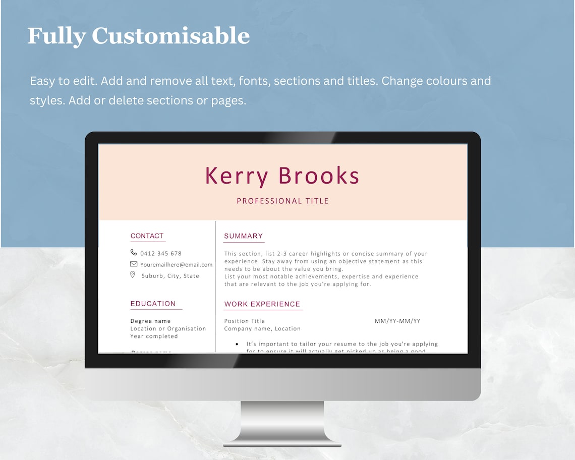 Australian Resume Format | Professional CV Design for Word | Stylish ...